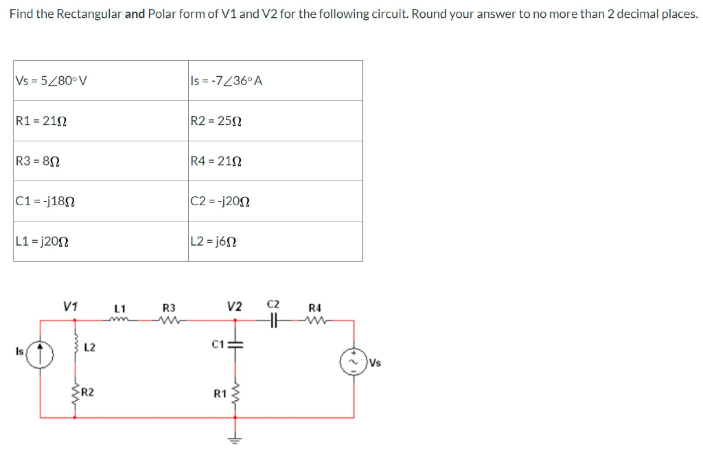 Solved Find the Rectangular and Polar form of V1 and V2 for | Chegg.com