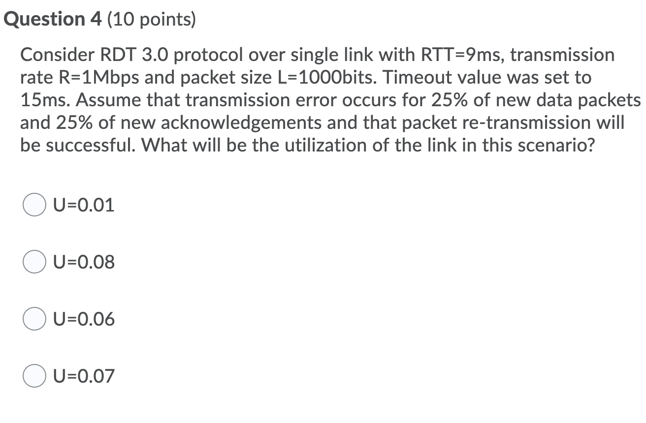 Solved Question 4 (10 points) Consider RDT 3.0 protocol over | Chegg.com