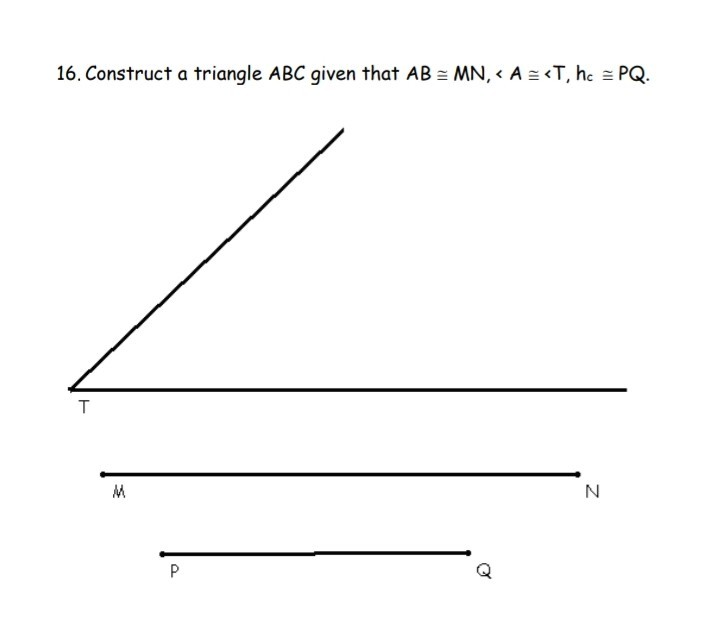 Solved 16. Construct a triangle ABC given that AB = MN, Az | Chegg.com