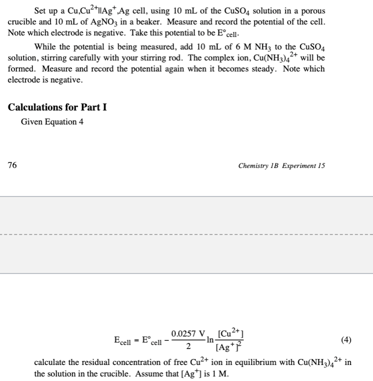 Solved Set up a Cu,Cu2+11Ag+ Ag cell, using 10 mL of the | Chegg.com