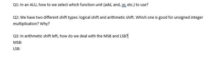 Solved Q1: In an ALU, how to we select which function unit | Chegg.com