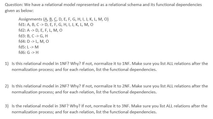 Solved Question: We have a relational model represented as a | Chegg.com