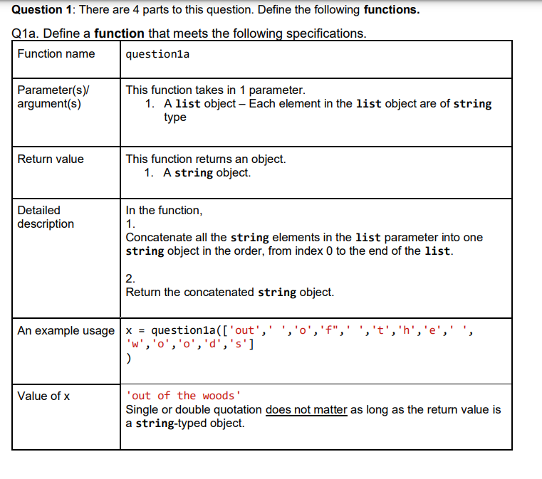Solved Q1b. Define a function that meets the following | Chegg.com