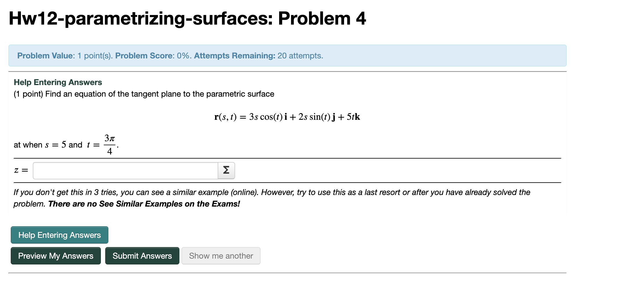 Solved Hw12-parametrizing-surfaces: Problem 4 Problem Value: | Chegg.com