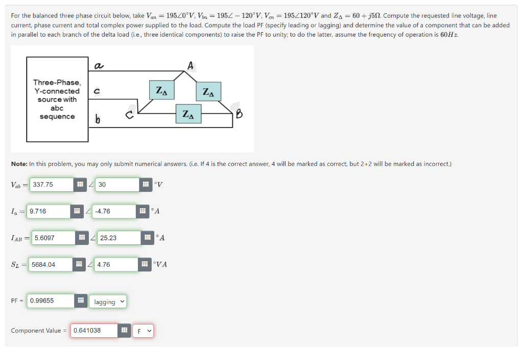 Solved For the balanced three phase circuit below, take | Chegg.com