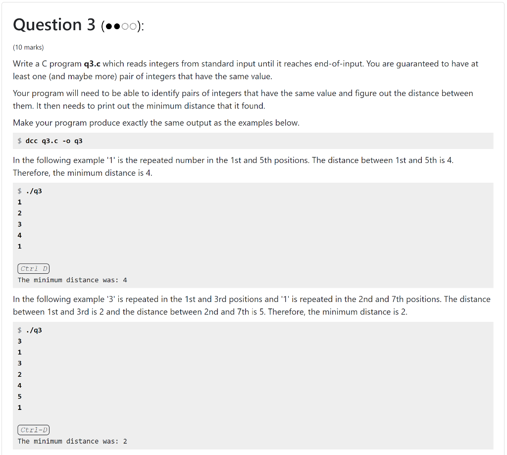 Solved (10 marks) Write a C program q3.c which reads | Chegg.com
