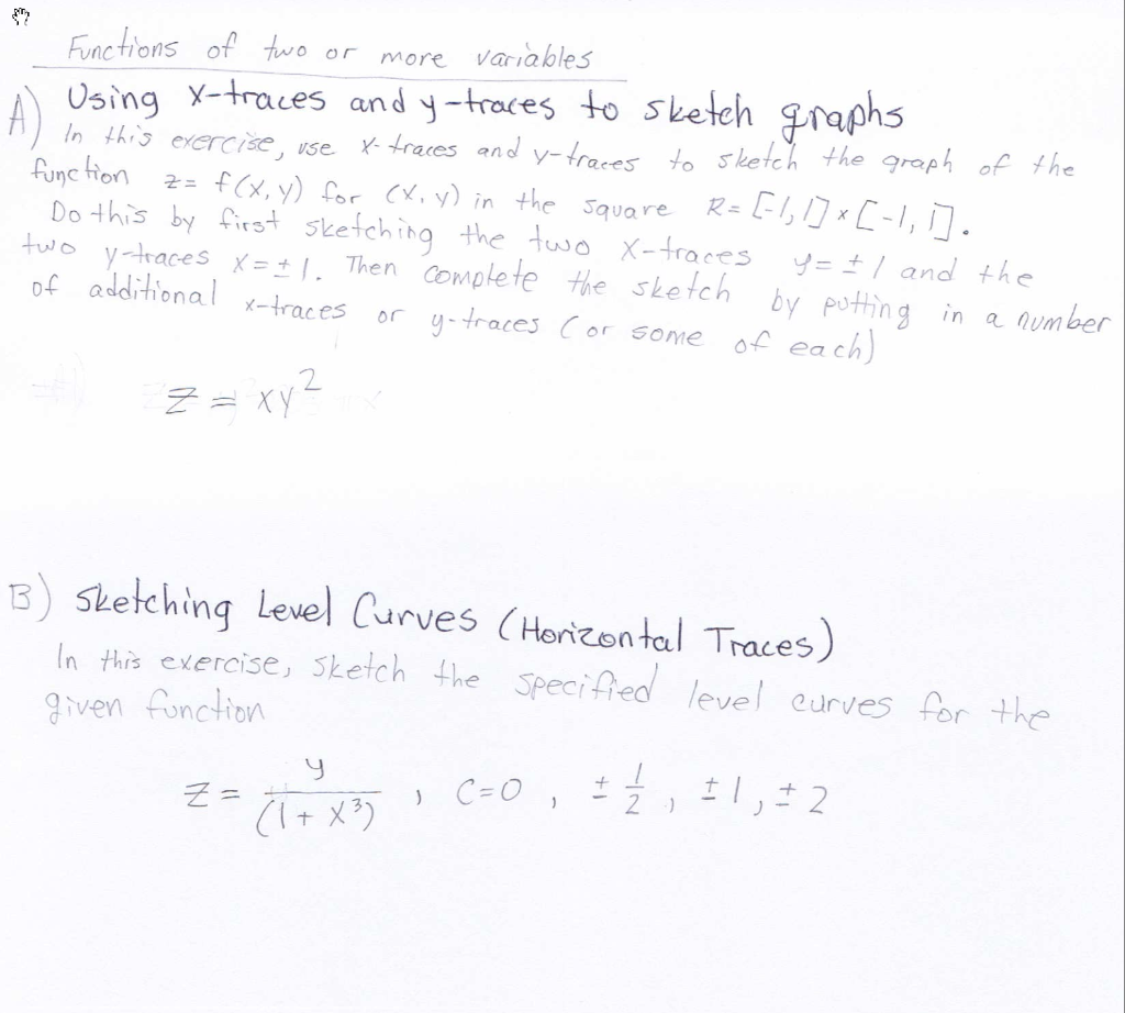 more A) Functions of two or variables Using x-traces | Chegg.com