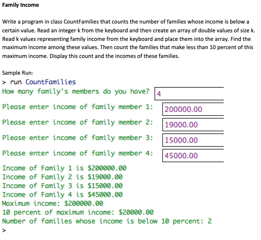 Solved Family Income Write a program in class CountFamilies | Chegg.com