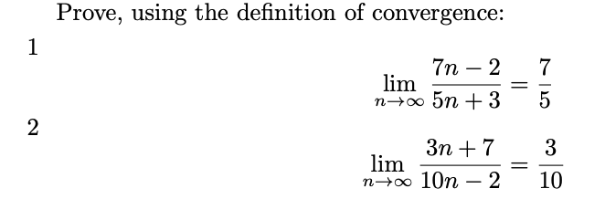 Solved Prove, using the definition of convergence: 1 7n – 2 | Chegg.com