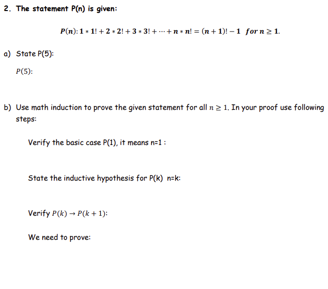 Solved 2. The statement P(n) is given: | Chegg.com