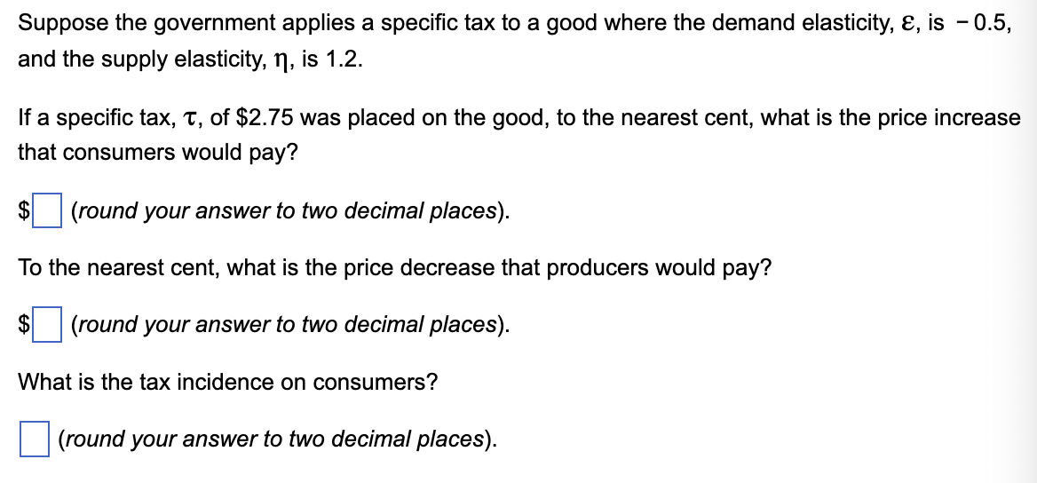 Solved Suppose the government applies a specific tax to a | Chegg.com