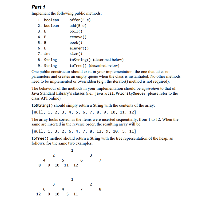 Part 1 Implement the following public methods: 1. | Chegg.com