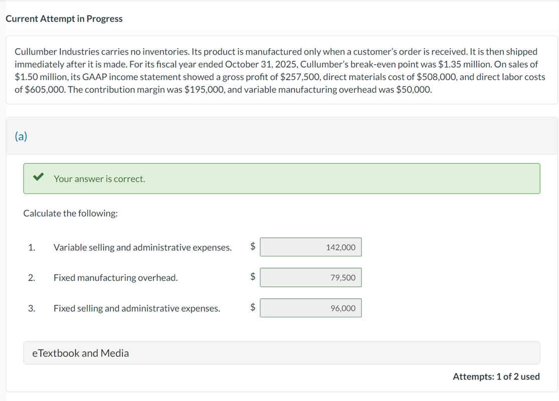 Solved Current Attempt in Progress Cullumber Industries | Chegg.com