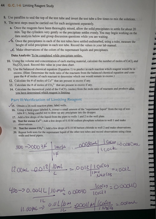 Solved G. C.1-6 Limiting Reagent Study PURPOSE To determine | Chegg.com