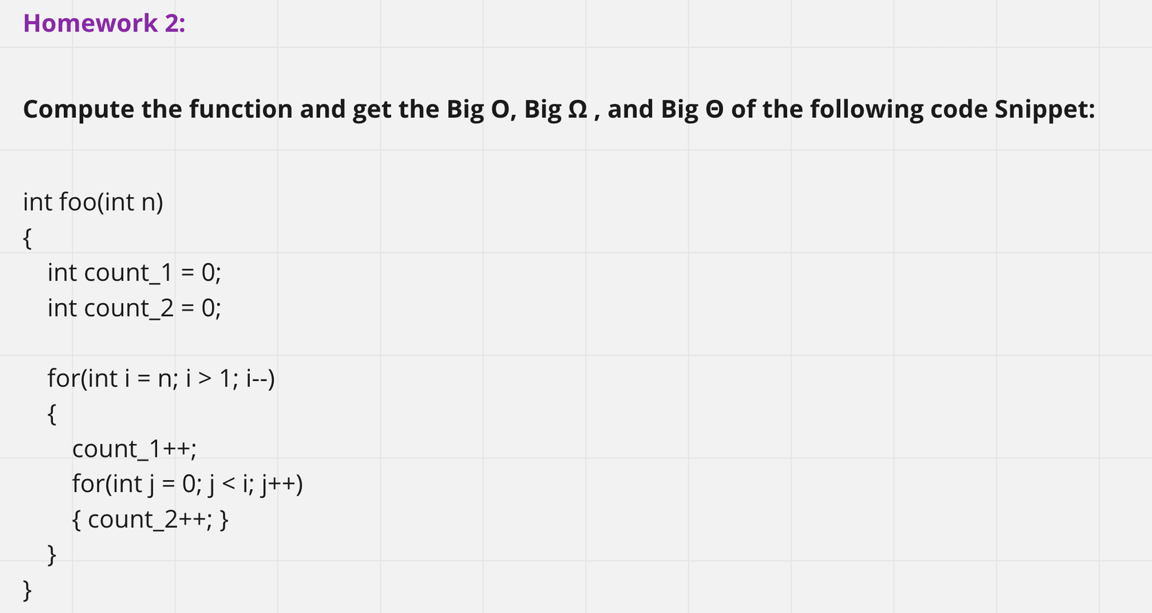 Solved Homework 2: Compute the function and get the Big O, | Chegg.com