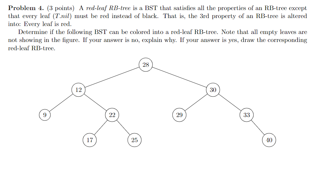 Solved Problem 4. (3 points) A red-leaf RB-tree is a BST | Chegg.com