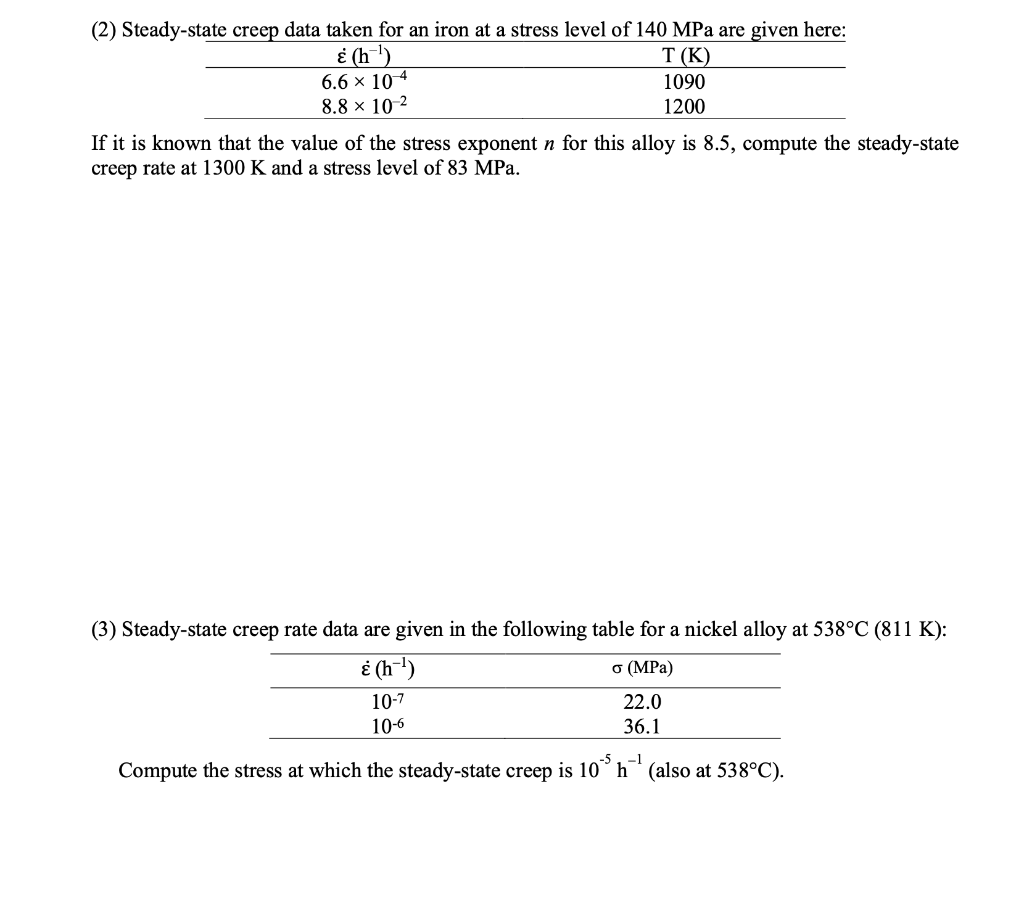 Solved Q2. Creep (1) The following creep data were taken on | Chegg.com
