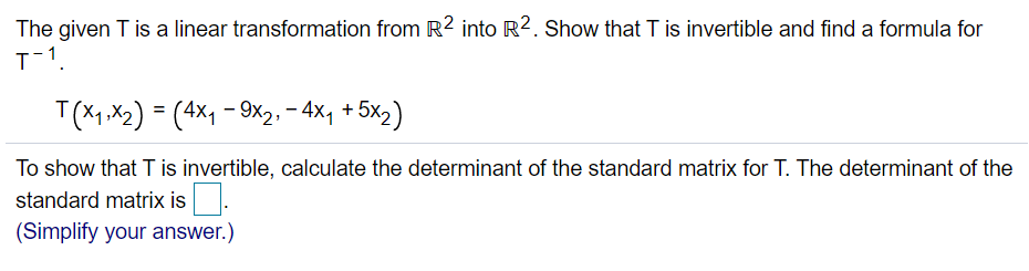 Solved The given T is a linear transformation from into . | Chegg.com