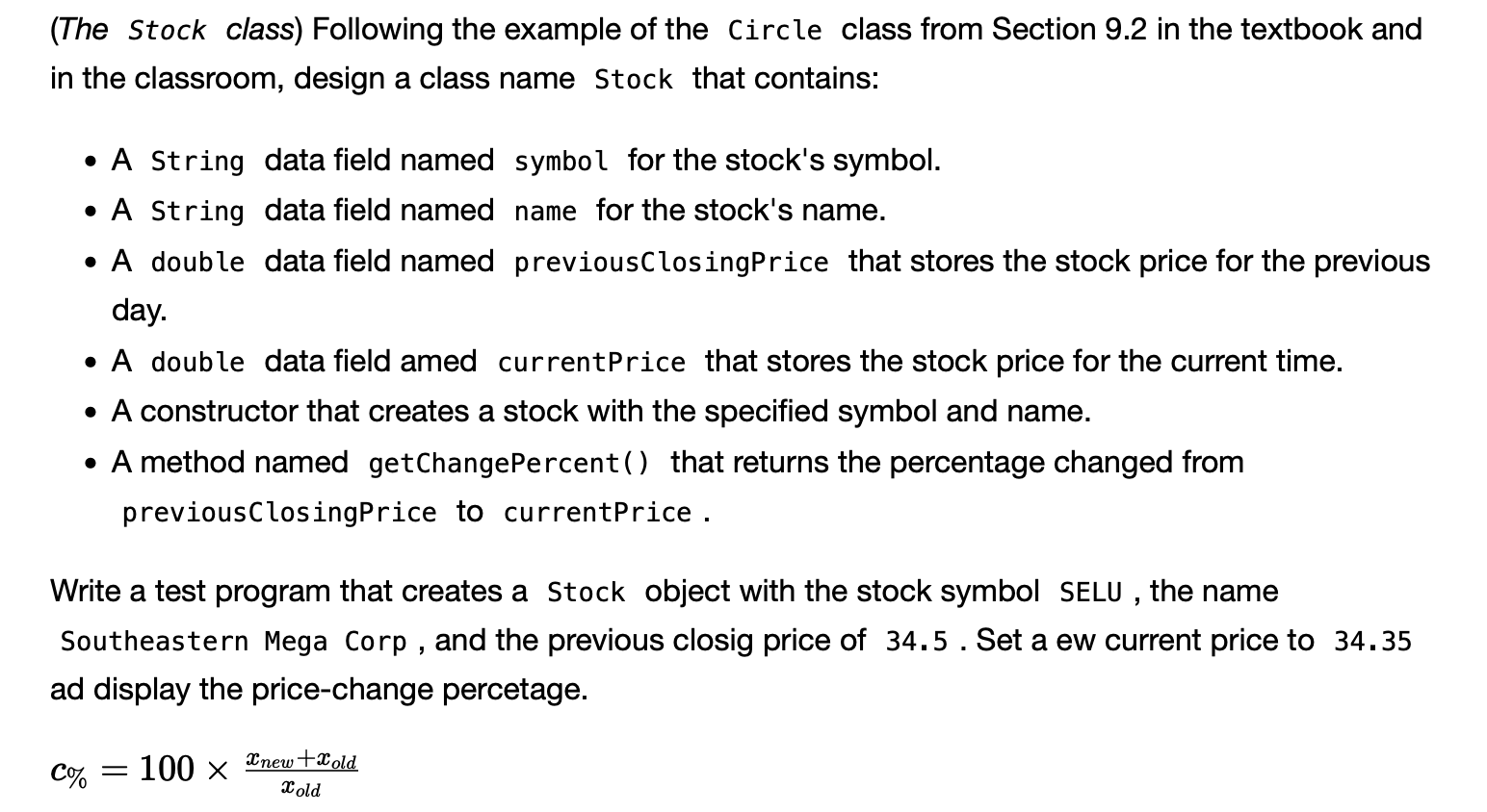 Solved (The Stock class) Following the example of the Circle | Chegg.com