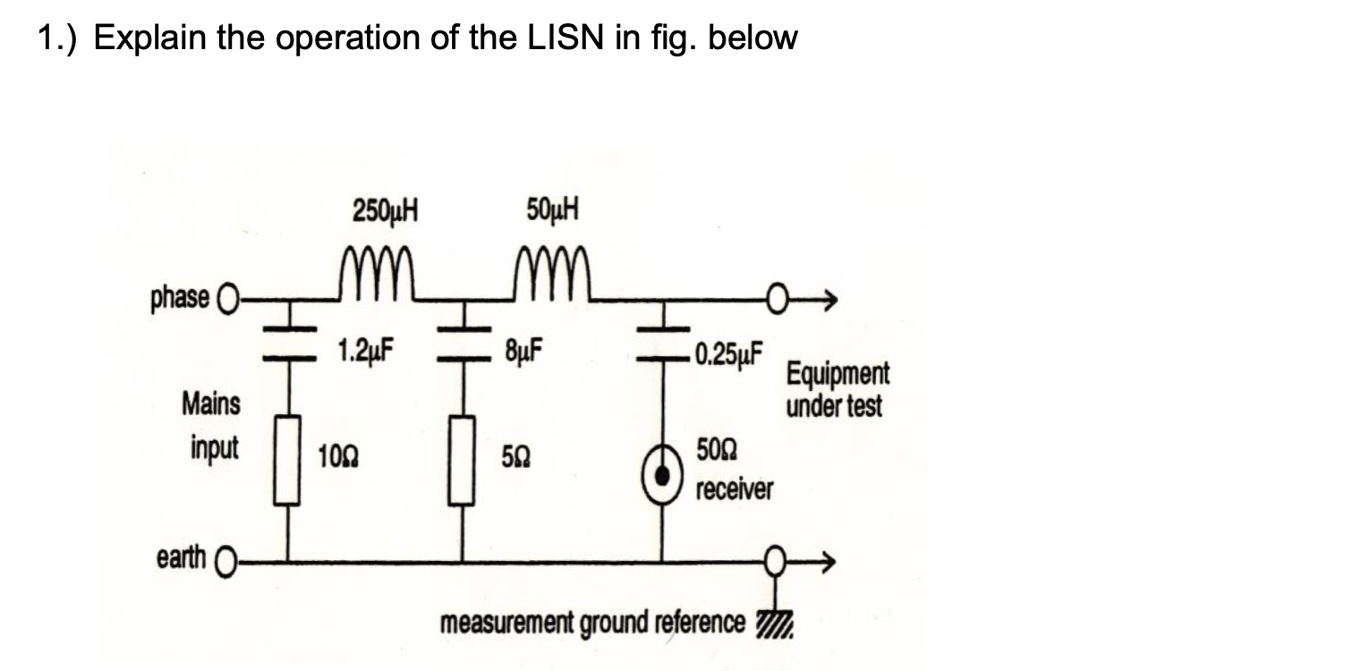 Solved 1.) Explain the operation of the LISN in fig. below | Chegg.com