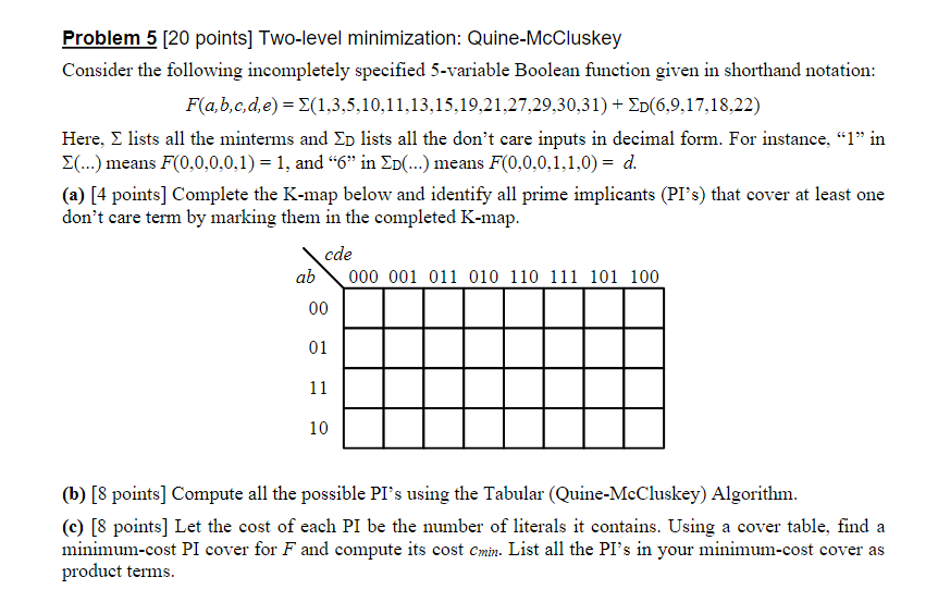 Problem 5 [20 points] Two-level minimization: | Chegg.com