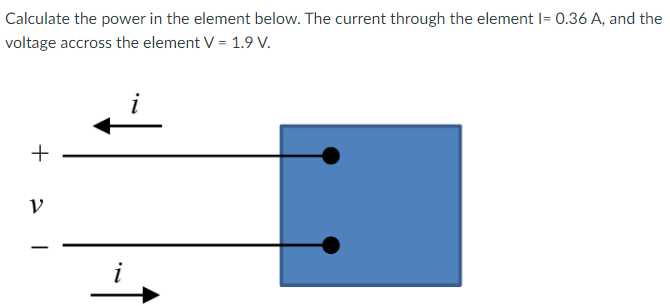 Solved Calculate the power in the element below. The current | Chegg.com