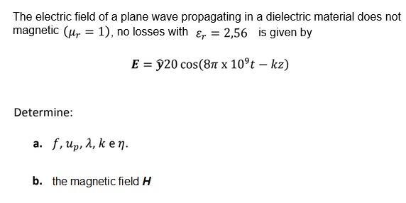 Solved The electric field of a plane wave propagating in a | Chegg.com