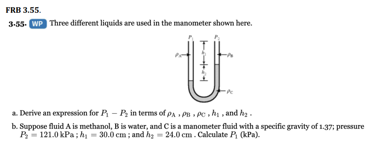 Solved 3.55. Three different liquids are used in the | Chegg.com