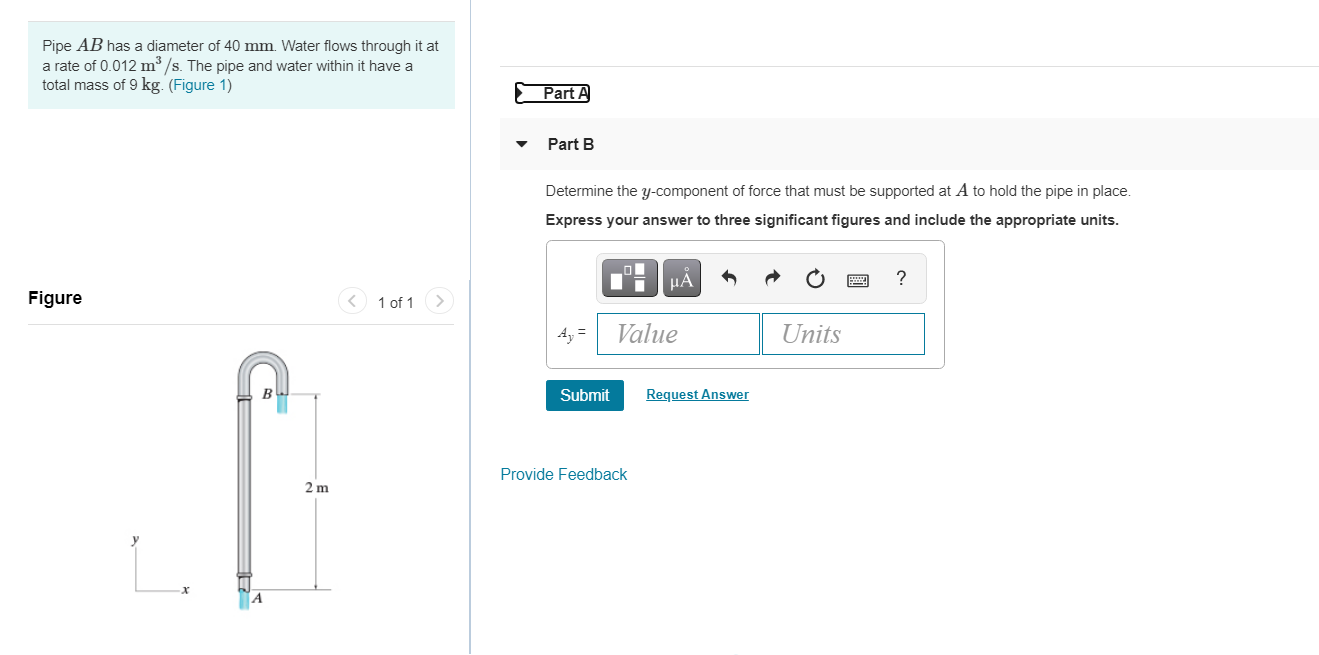 Solved Pipe AB has a diameter of 40 mm. Water flows through | Chegg.com