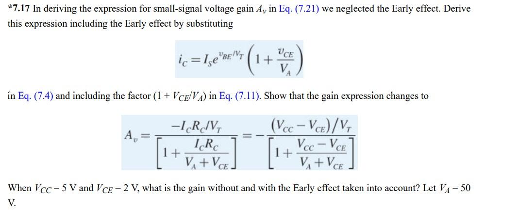 Solved *7.17 In deriving the expression for small-signal | Chegg.com