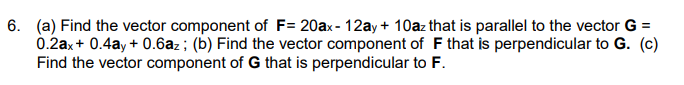 Solved (a) ﻿Find the vector component of F=20ax-12ay+10az | Chegg.com