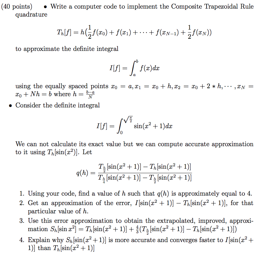 Solved (40 points) • Write a computer code to implement the | Chegg.com