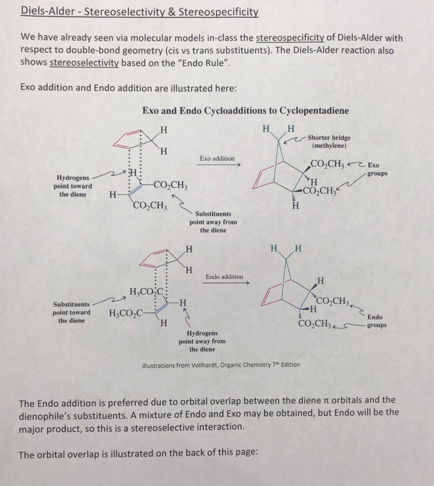 Solved Diels-Alder - Stereoselectivity & Stereospecific We | Chegg.com