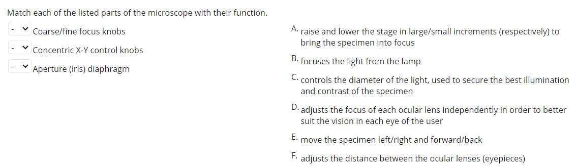 Solved Match each of the listed parts of the microscope with | Chegg.com