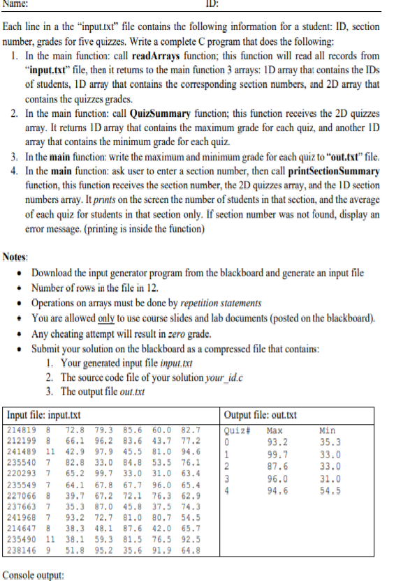 Name: Each line in a the "input.txt" file contains | Chegg.com