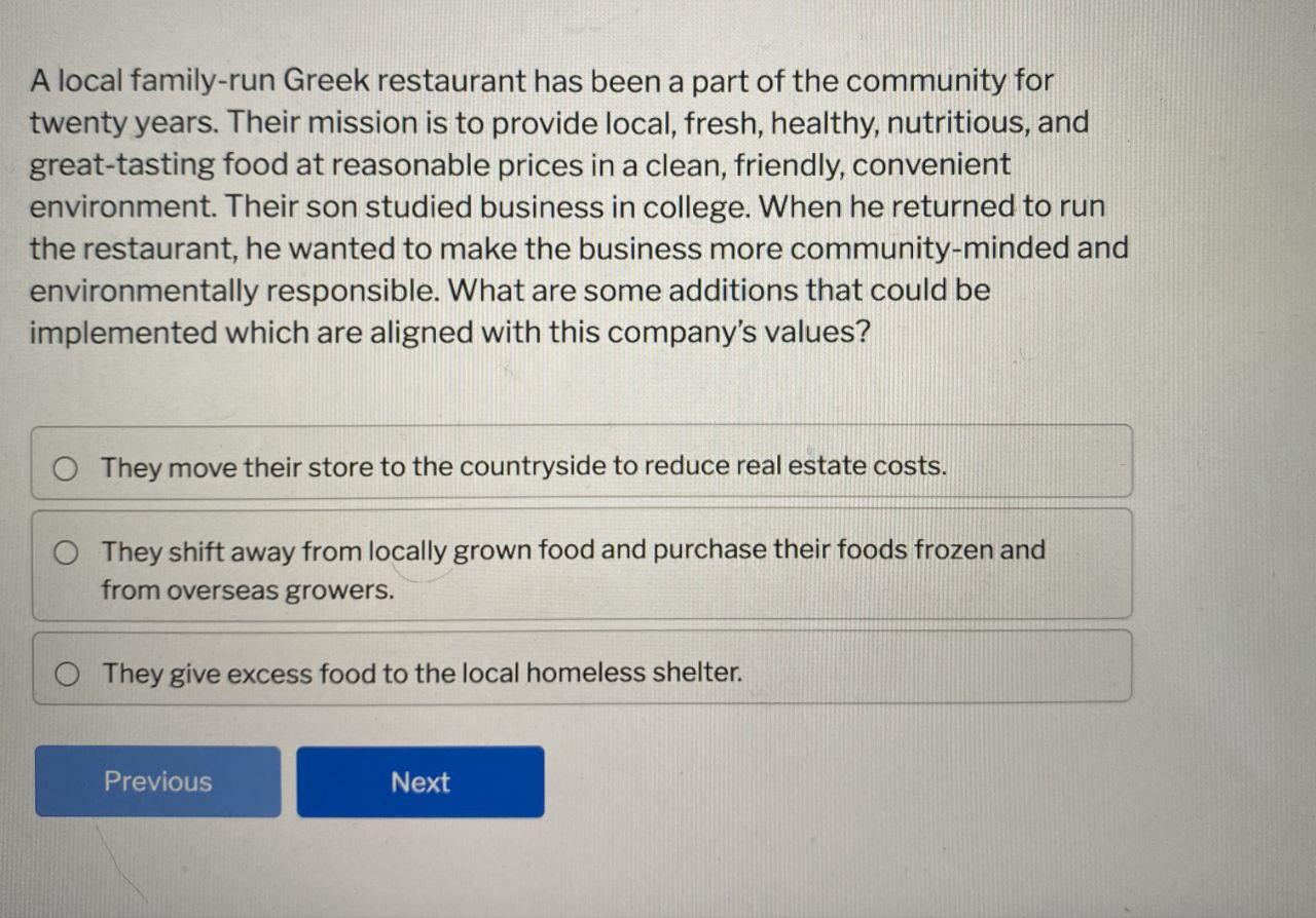 Solved A local family-run Greek restaurant has been a part | Chegg.com