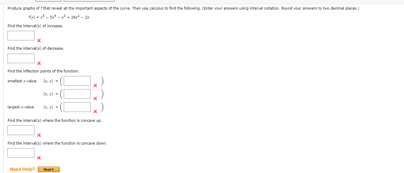 Solved F X X5−5x4−x3 28x2−2x Find The Interval S Of