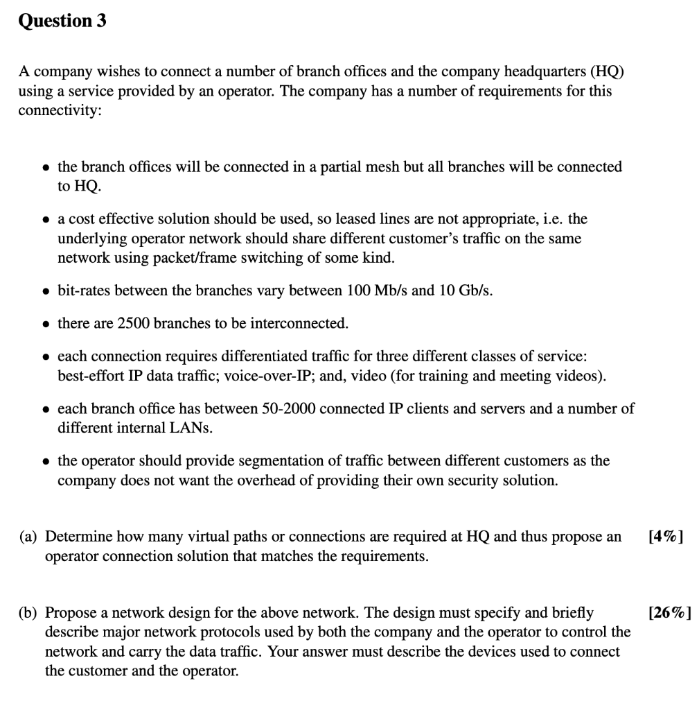 Question 3 A company wishes to connect a number of | Chegg.com