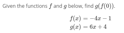 Solved Given the functions f and g below, find g(fo). f(x) = | Chegg.com