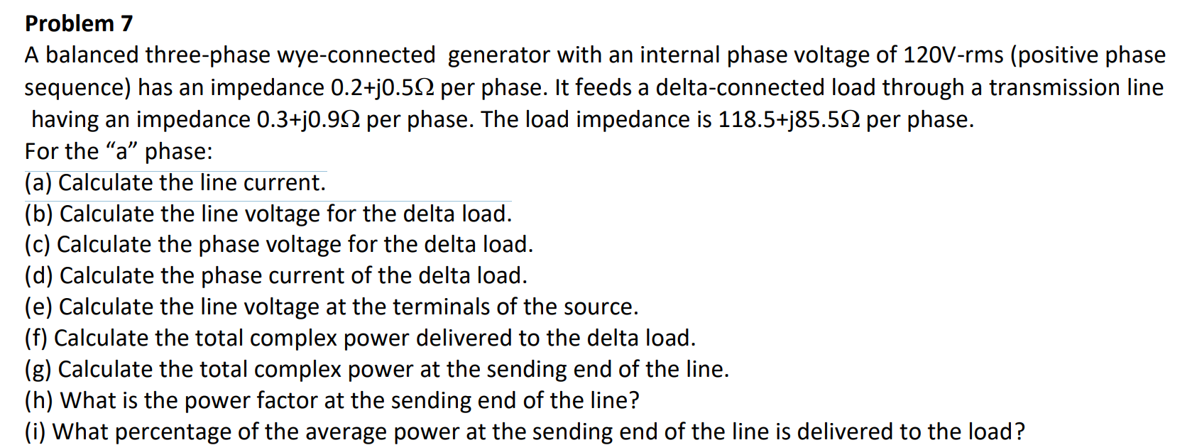Solved A balanced three-phase wye-connected generator with | Chegg.com