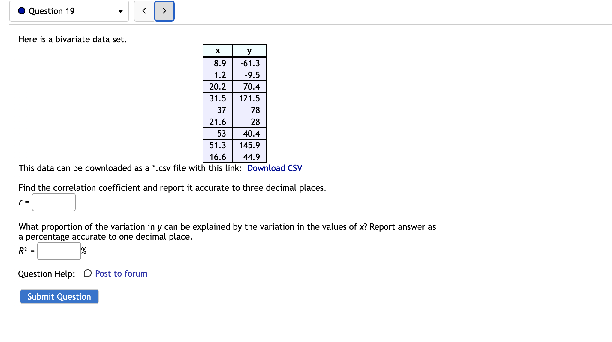 Solved Here is a bivariate data set. This data can be | Chegg.com