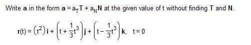 Solved Write a in the form a=aTT+aNN at the given value of t | Chegg.com