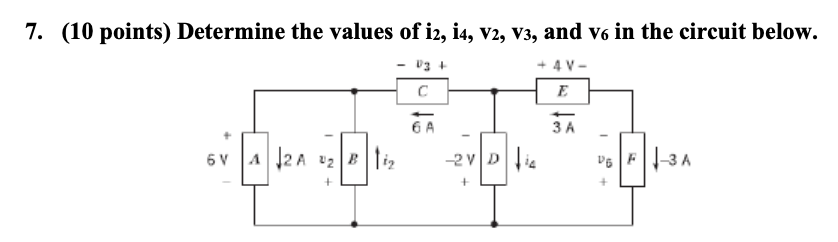 Solved 7. (10 points) Determine the values of i2, i4, V2, | Chegg.com