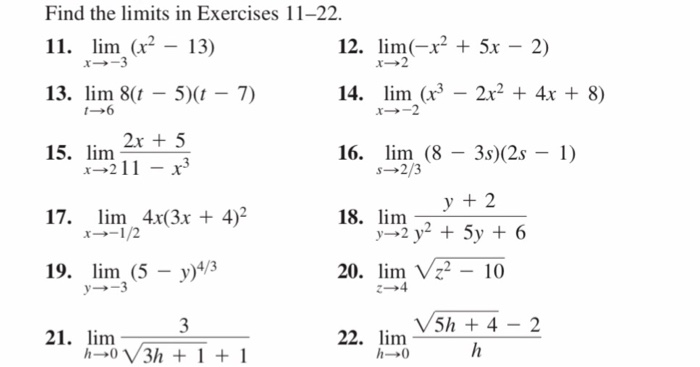 Solved Find the limits in Exercises 11-22. 11. im (x2 -13) | Chegg.com