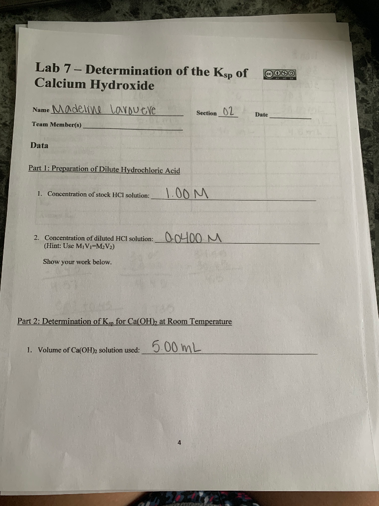Solved Lab 7 - Determination of the Ksp of 2000 Calcium | Chegg.com