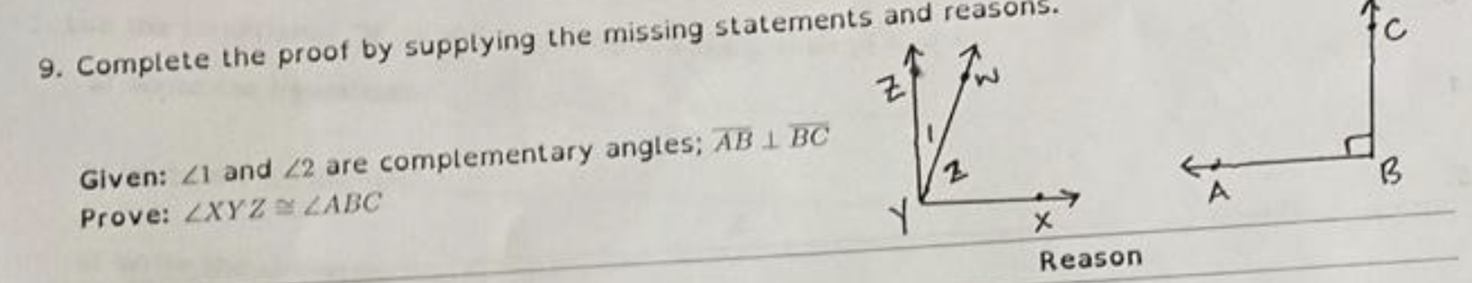 Solved 9. Complete the proof by supplying the missing | Chegg.com