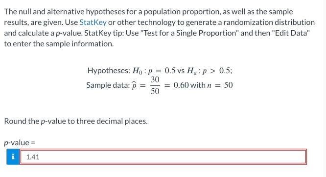 Solved The null and alternative hypotheses for a population | Chegg.com