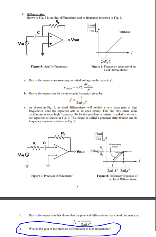 Solved 2. Differentiator Shown in Fig. 5 is an ideal | Chegg.com