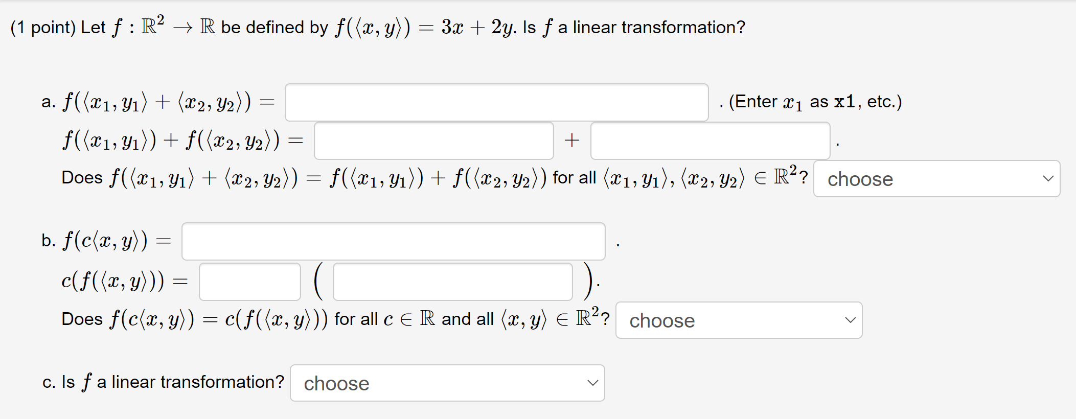Solved (1 point) Let f:R2→R be defined by f( x,y )=3x+2y. Is | Chegg.com