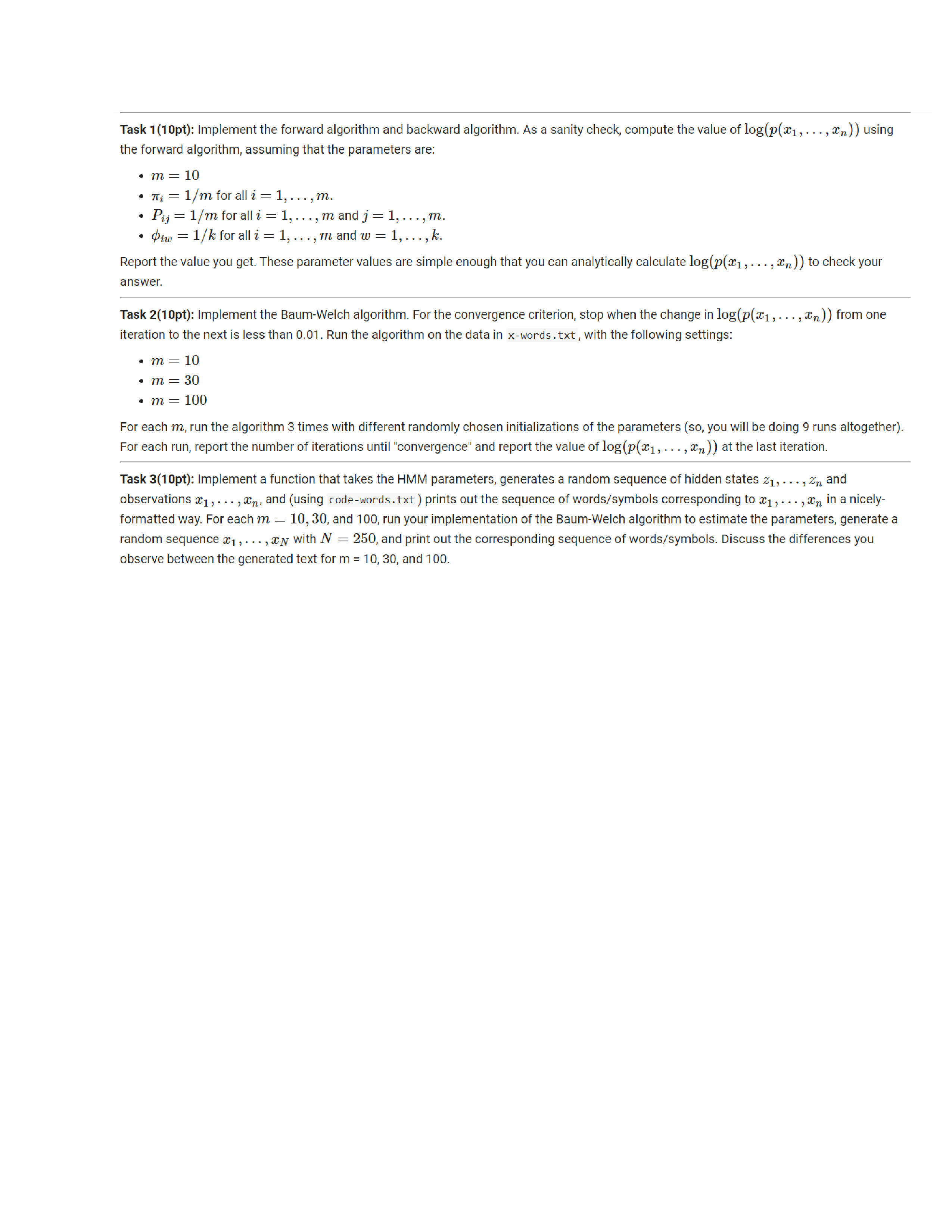 Solved Task 1(10pt): Implement the forward algorithm and | Chegg.com